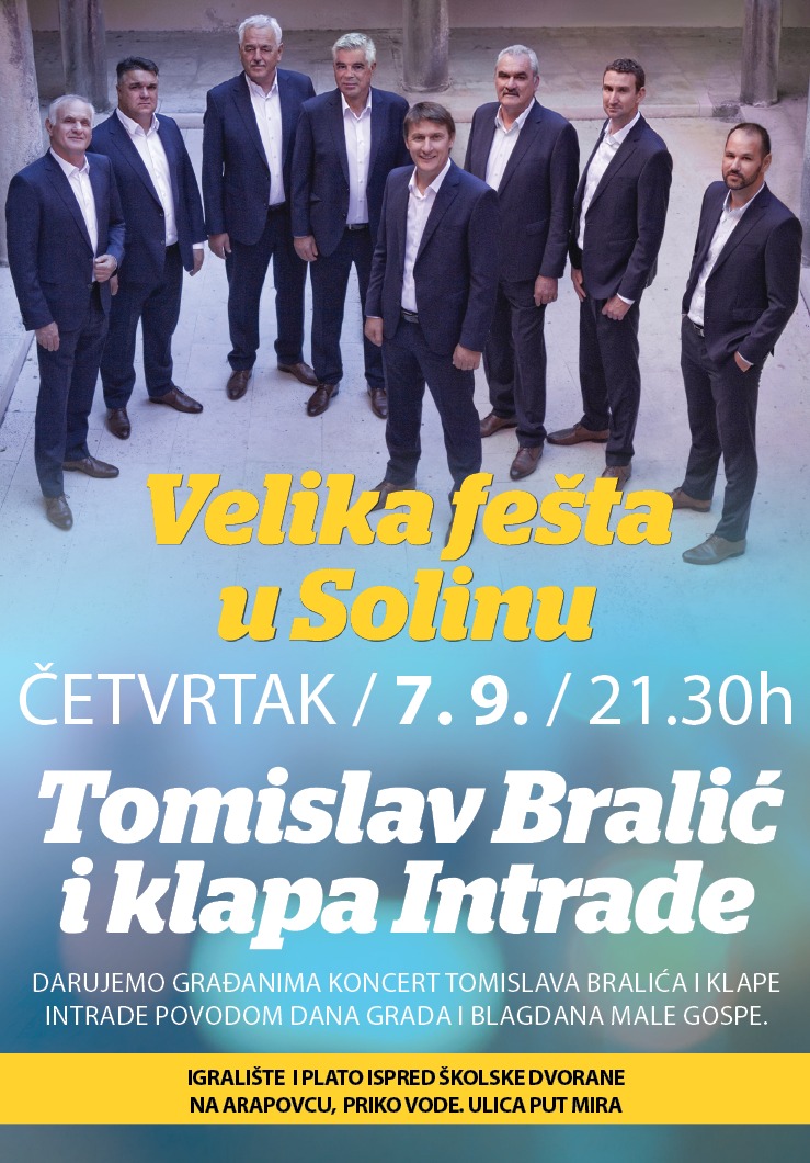 DAN GRADA Solin poklanja koncert Tomislava Bralića i klape Intrade | Dalmatinski portal