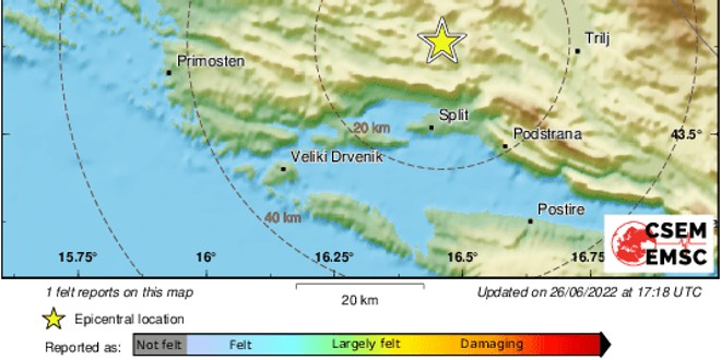 POTRES U SPLITSKOM ZALEĐU Magnituda mu je bila 2.3 po Richteru | Dalmatinski portal